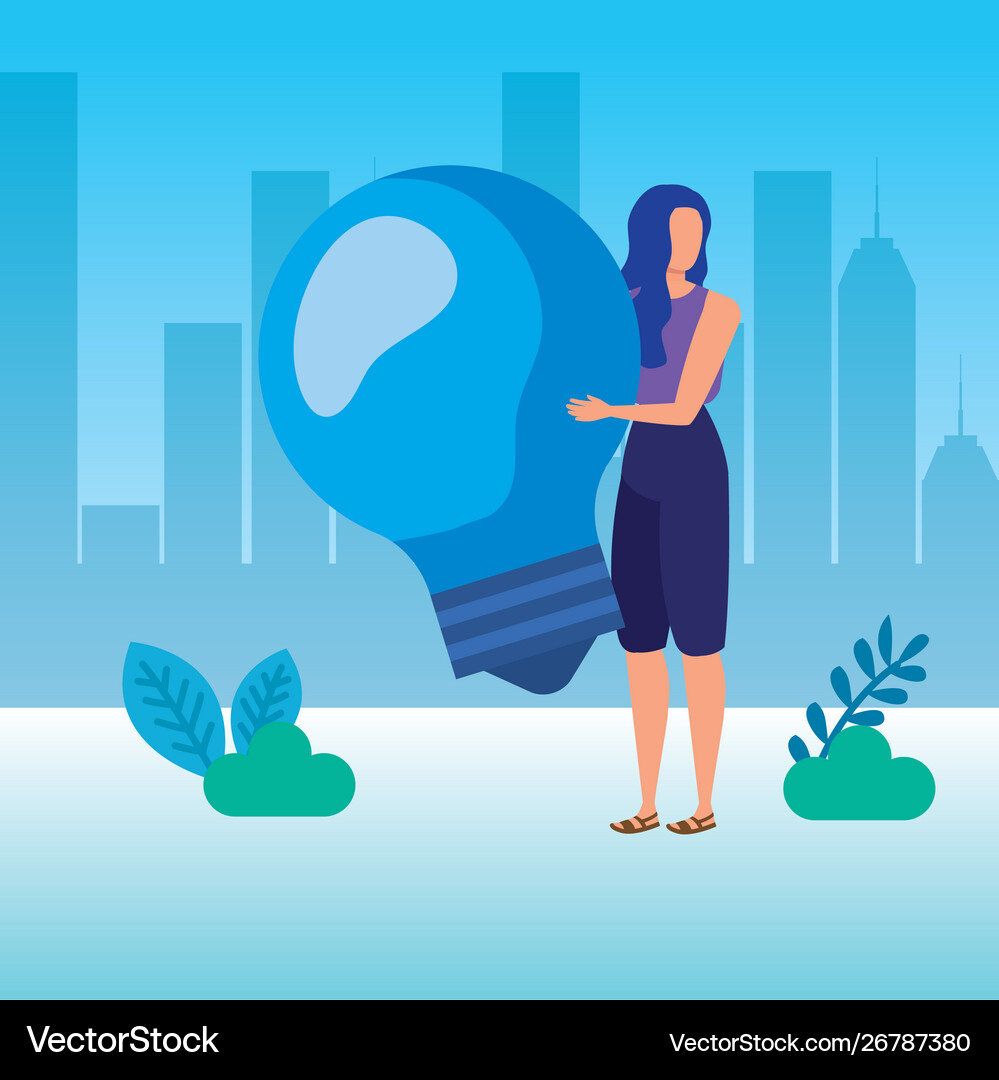 Young woman with bulb character Royalty Free Vector Image