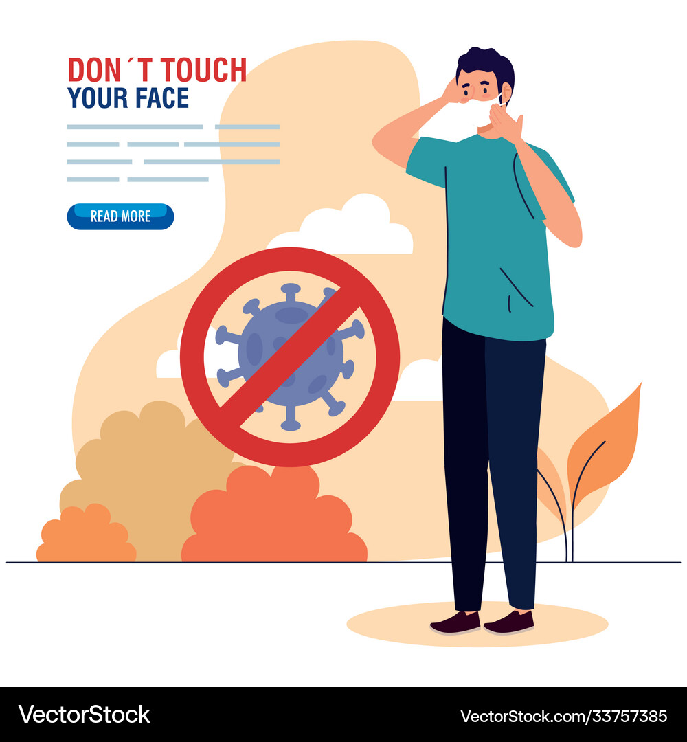 Do not touch your face man wearing face mask Vector Image