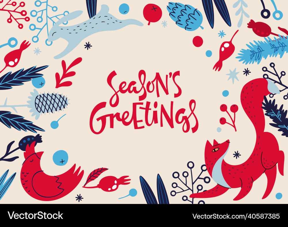 Frame with various plants and animals seasons Vector Image