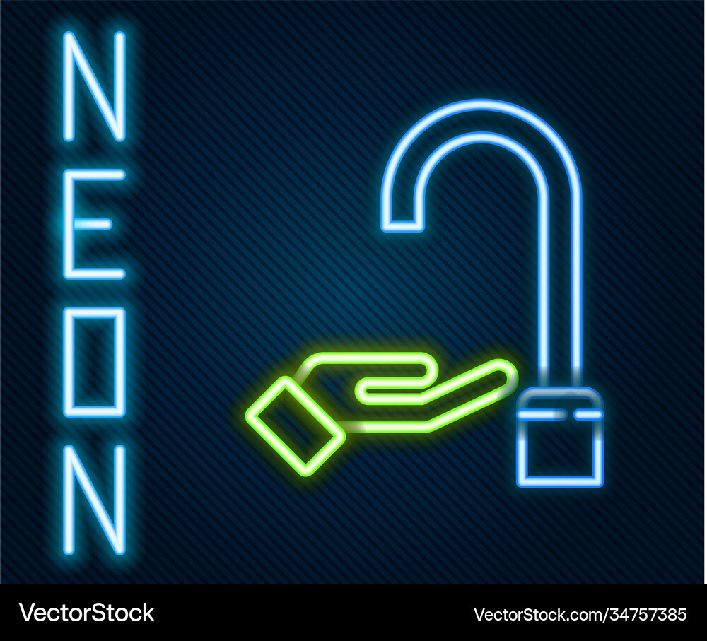Glowing neon line washing hands with soap icon Vector Image
