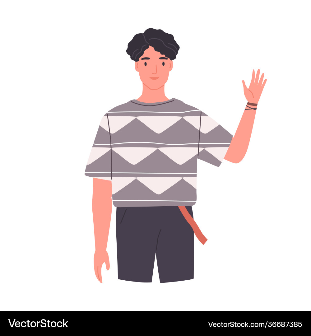 Happy guy saying hello and waving with hand Vector Image