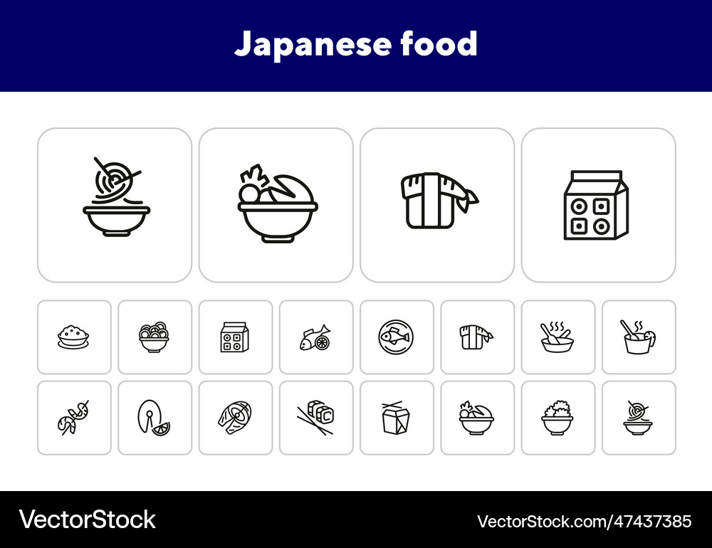 Japanese food line icon set Royalty Free Vector Image