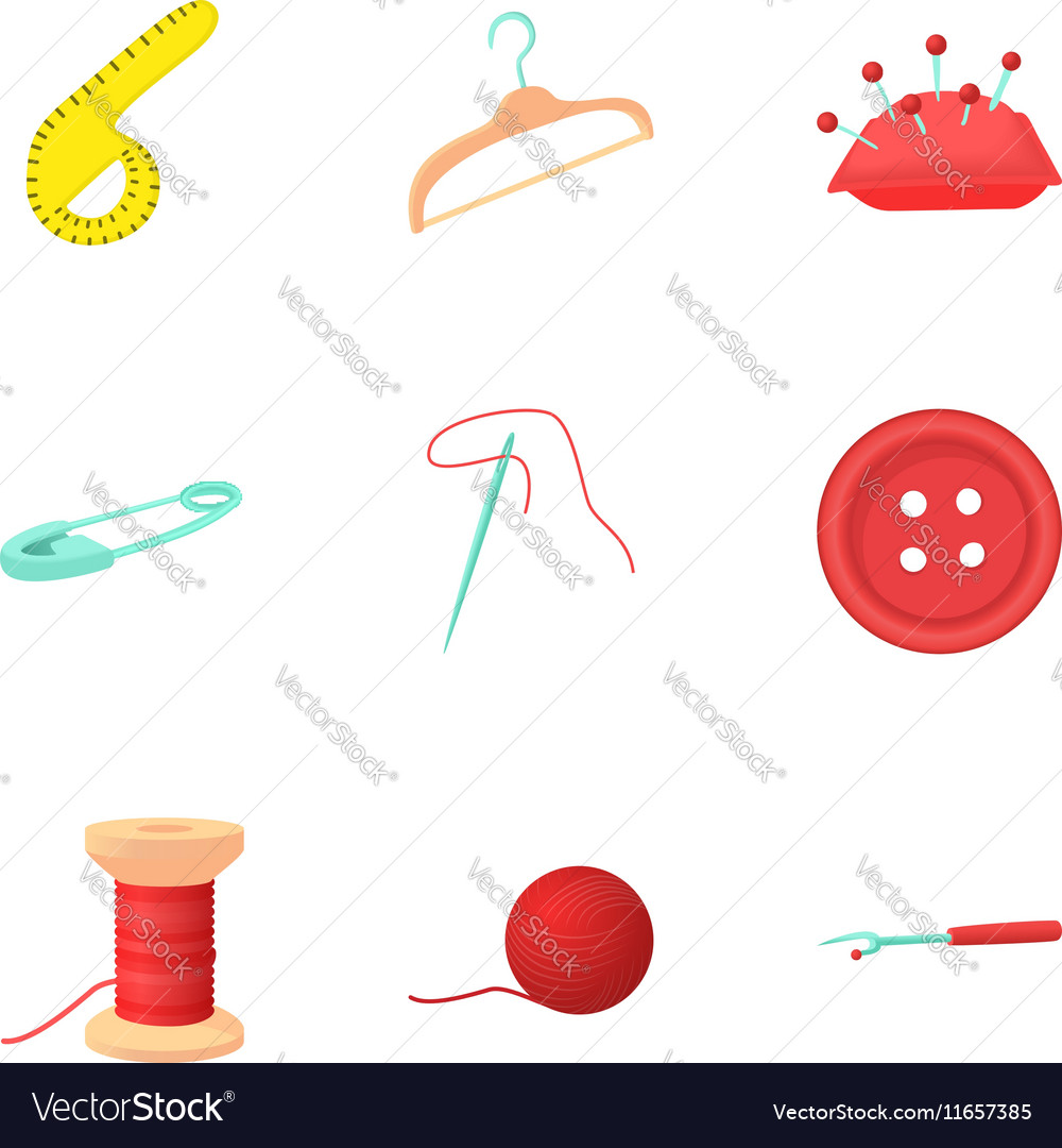 Needlework Icons Set Cartoon Style Royalty Free Vector Image