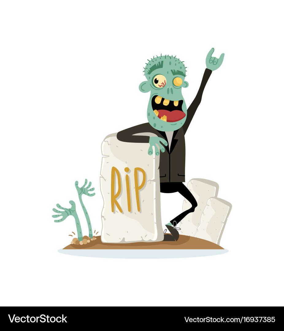 Smiling zombie character near rip gravestone Vector Image