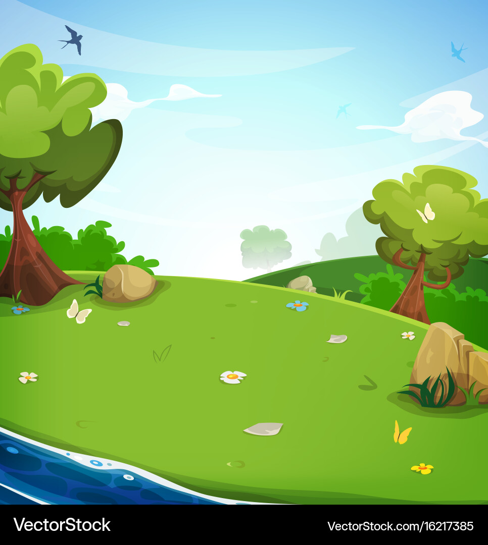 Spring landscape background with river Royalty Free Vector