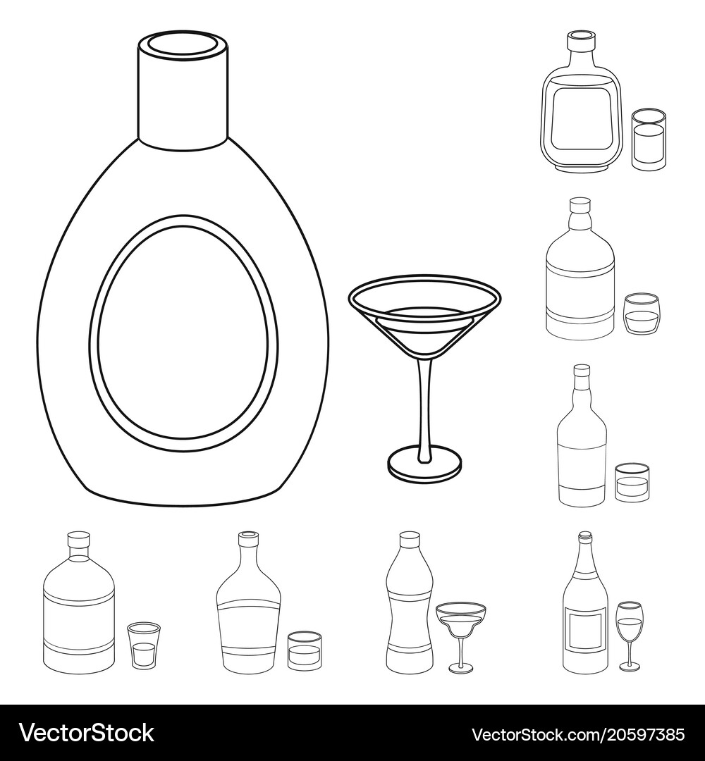 Types alcohol outline icons in set collection Vector Image