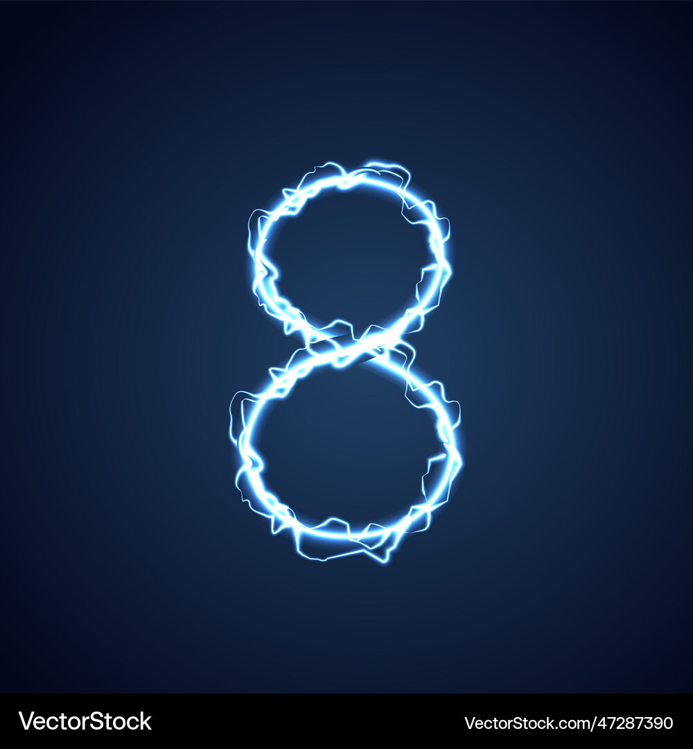 Blue lightning style letter or alphabet 8 Vector Image