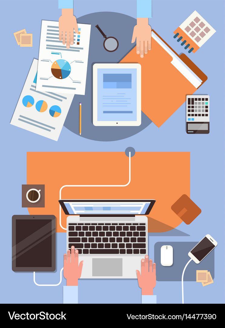 Business people workplace desk hands working Vector Image