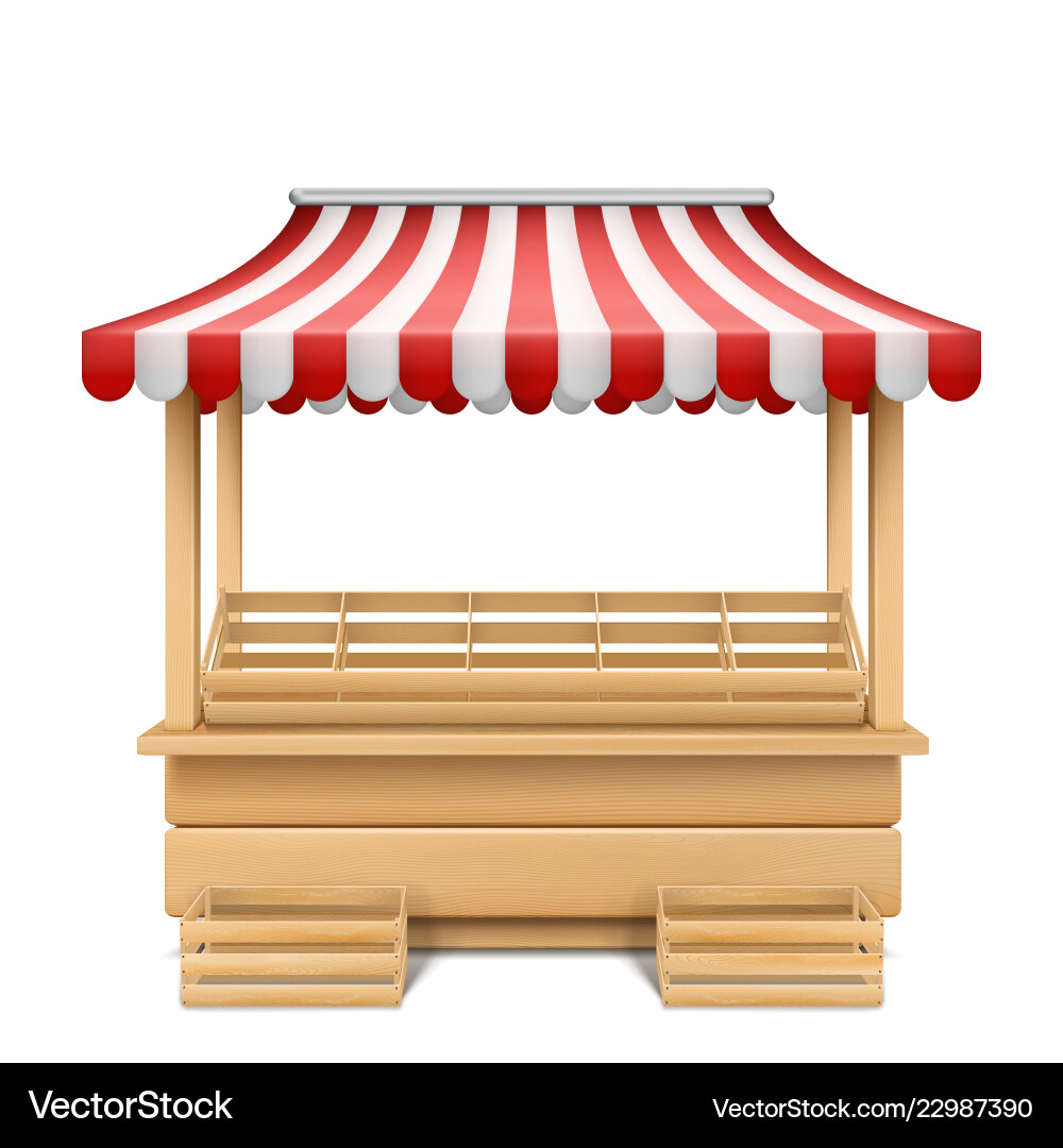 Empty market stall with striped awning Royalty Free Vector