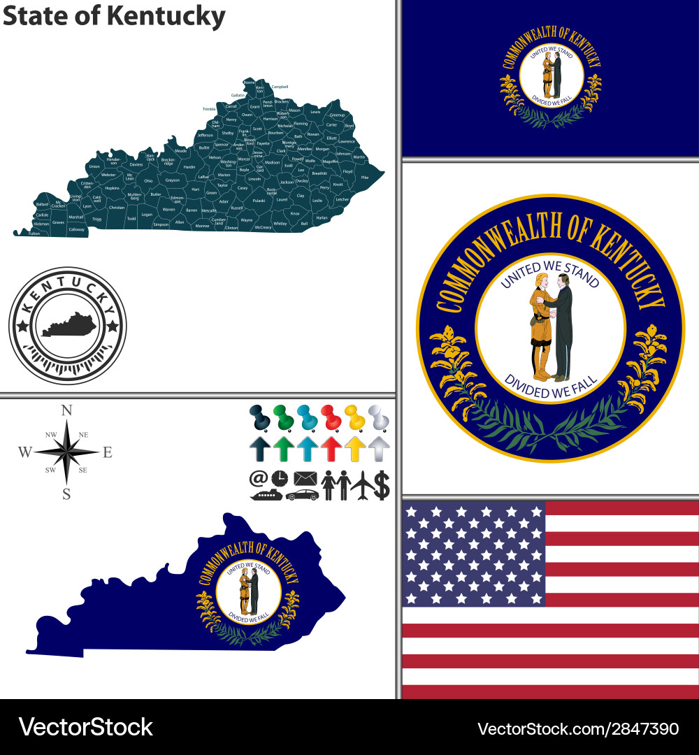 Map of kentucky with seal Royalty Free Vector Image