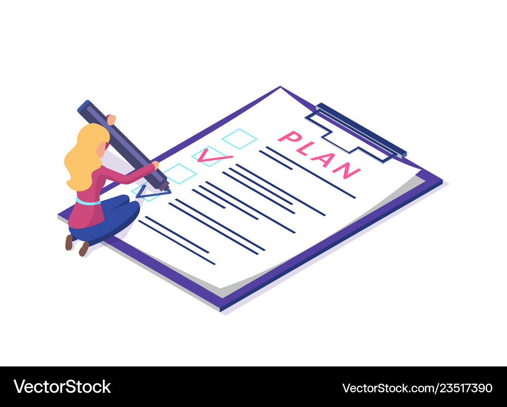 Planning Checklist - Woman Writing Royalty Free Vector Image