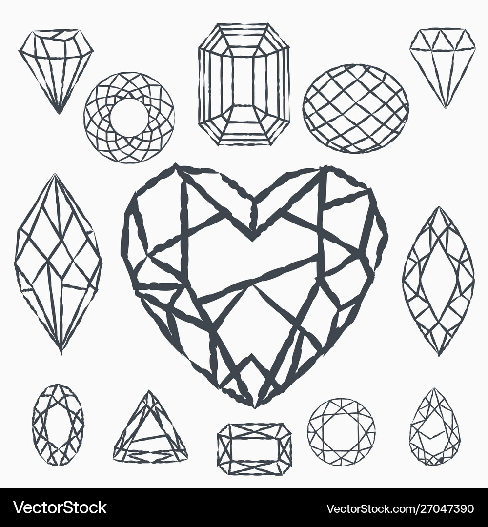 Set geometric crystals shapes trendy Royalty Free Vector