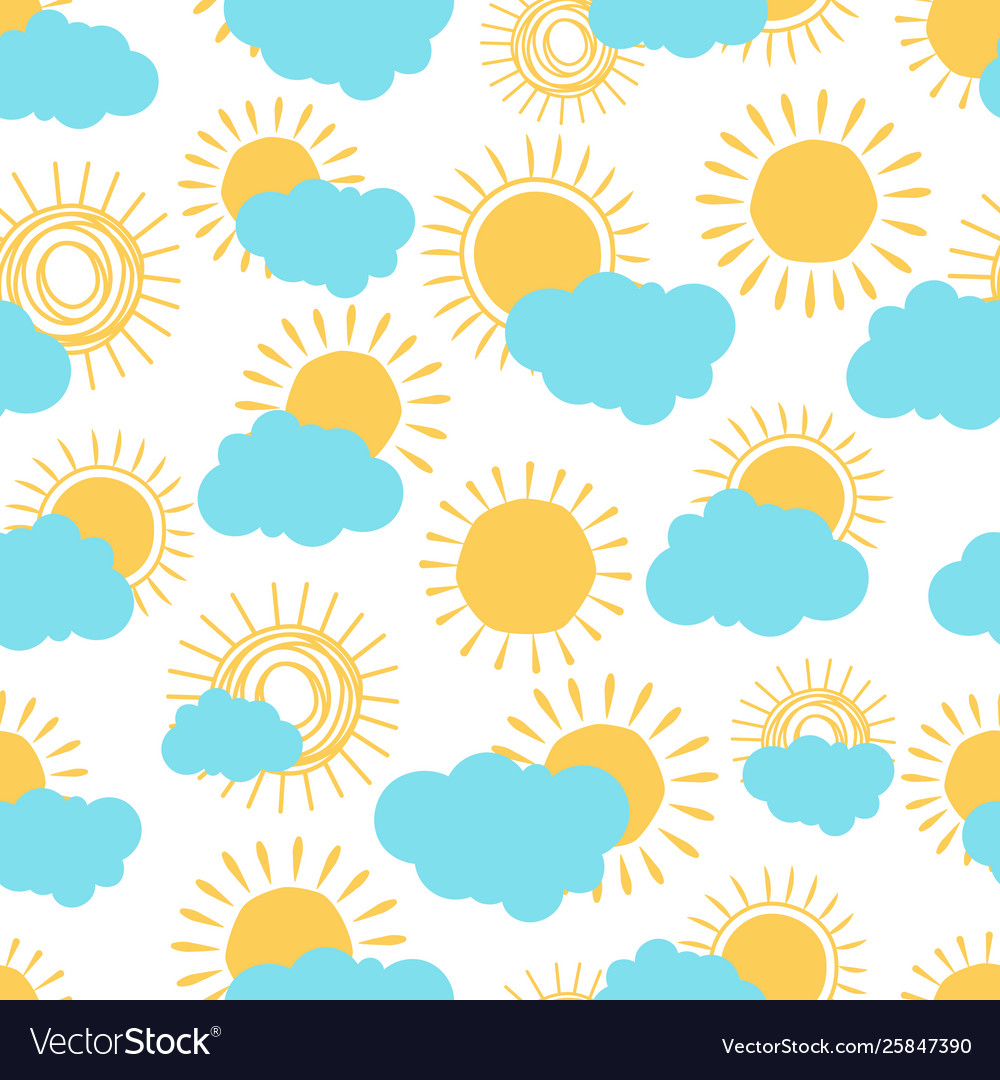 Sun and clouds seamless pattern Royalty Free Vector Image