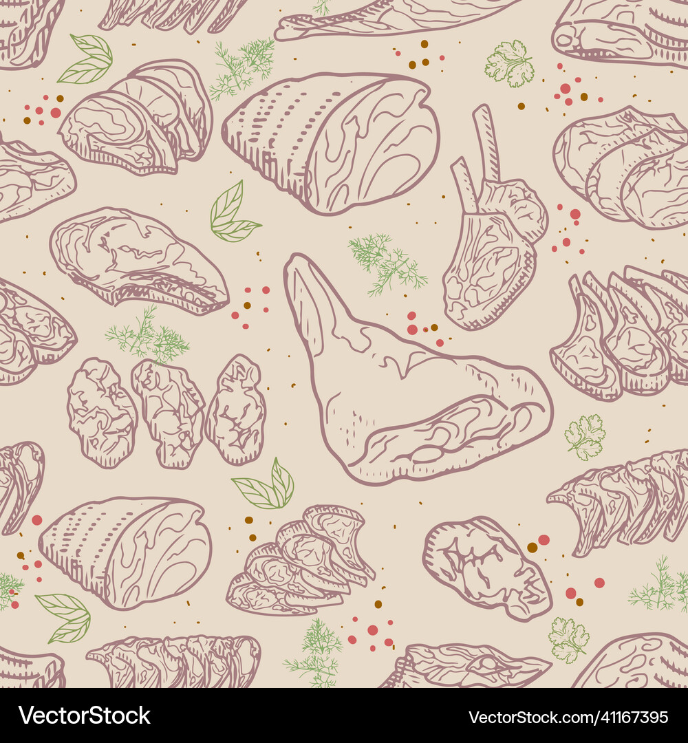 Seamless pattern of meat products Royalty Free Vector Image