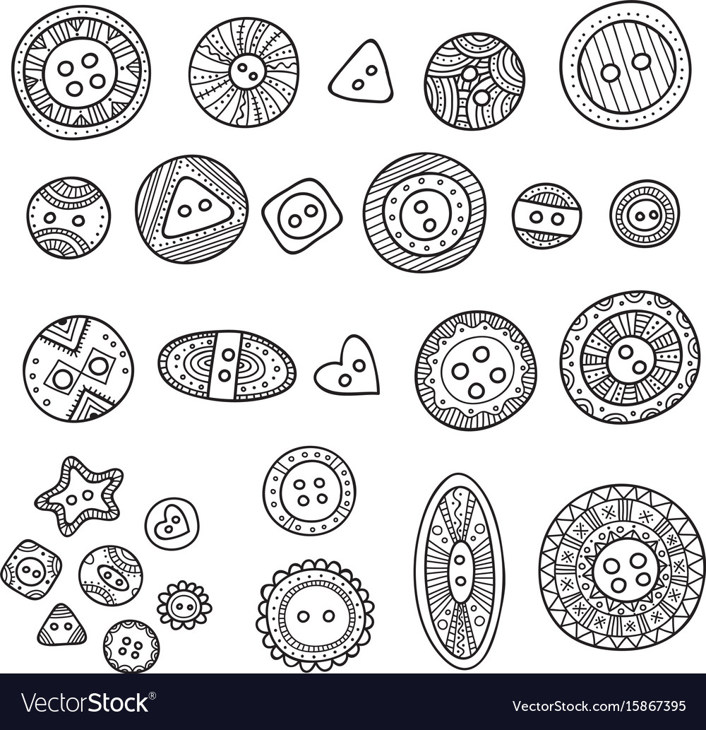 Set of cloth buttons in different boho style Vector Image