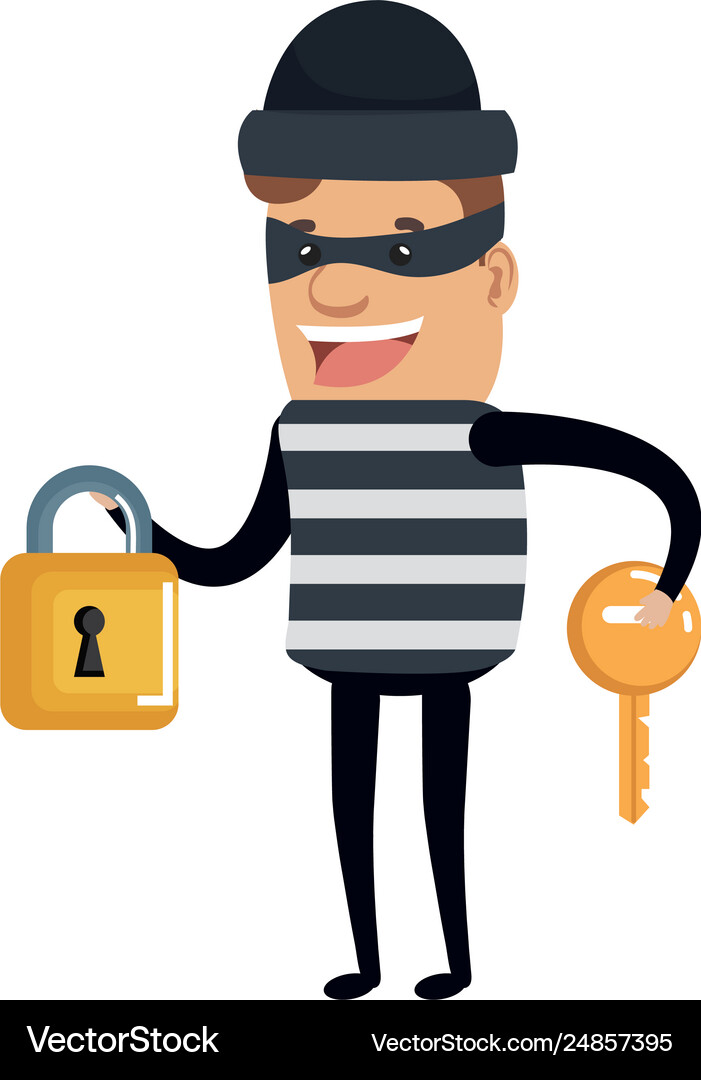 Thief bad with padlock and key avatar character Vector Image