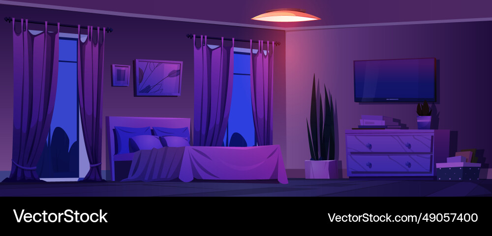 Bedroom interior at night - cartoon Royalty Free Vector