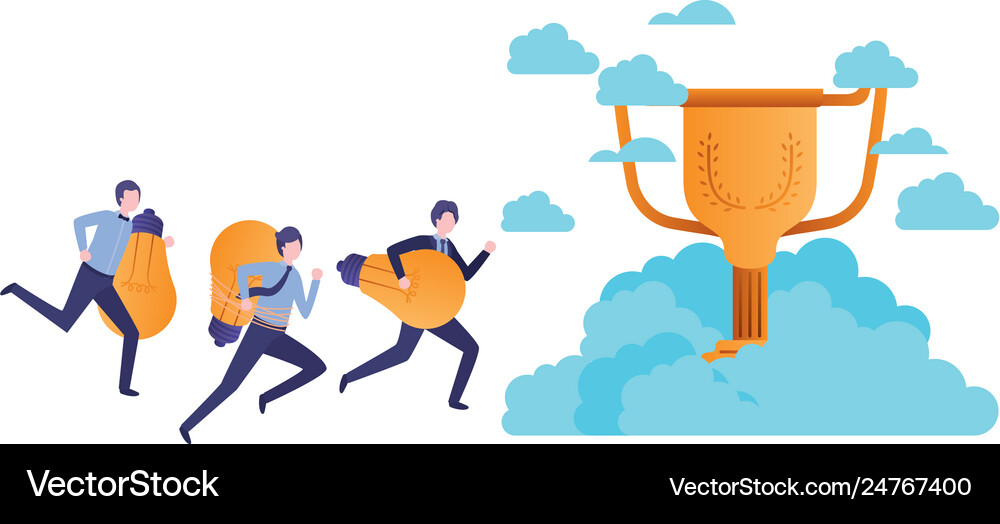 Businessmen in clouds with trophy avatar Vector Image