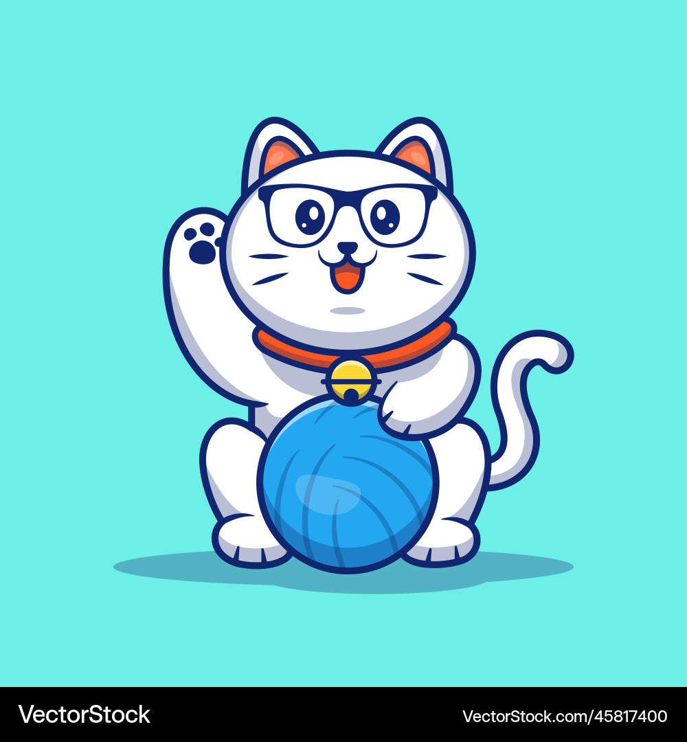 Cute cat playing ball cartoon Royalty Free Vector Image