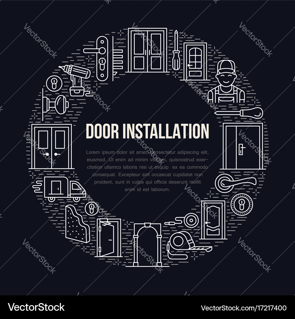 Doors installation signs repair banner Royalty Free Vector