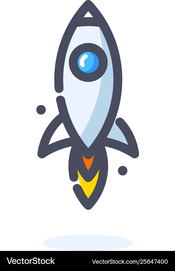 Cartoon Rocket Logo Rocket Launch And Fire Flame, Spaceship Startup