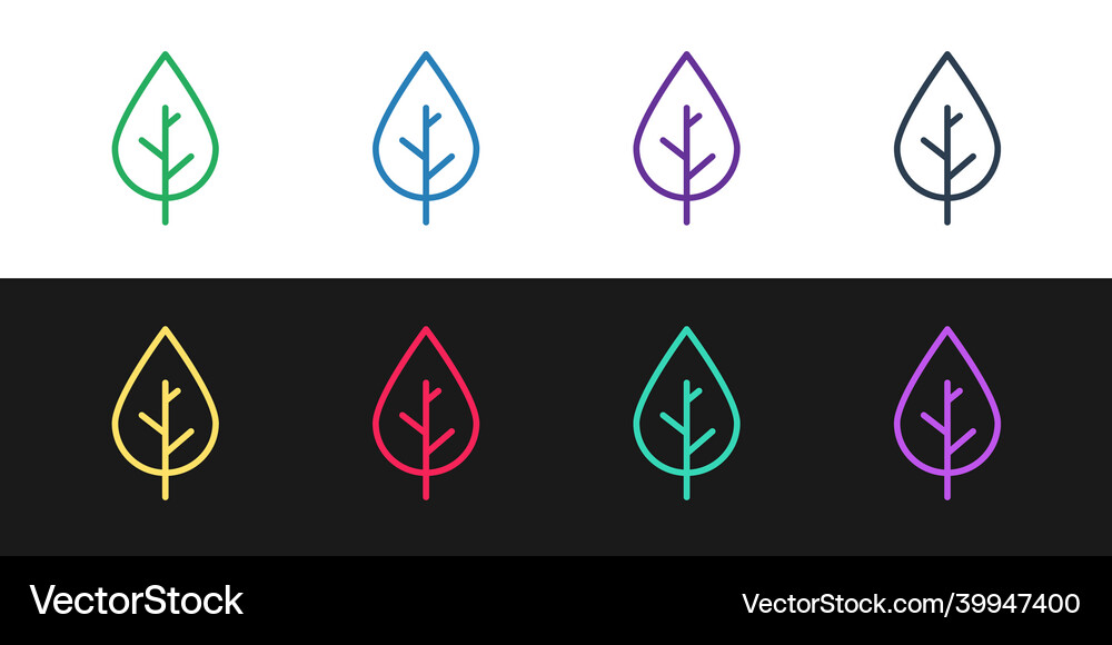 Set line leaf icon isolated on black and white Vector Image