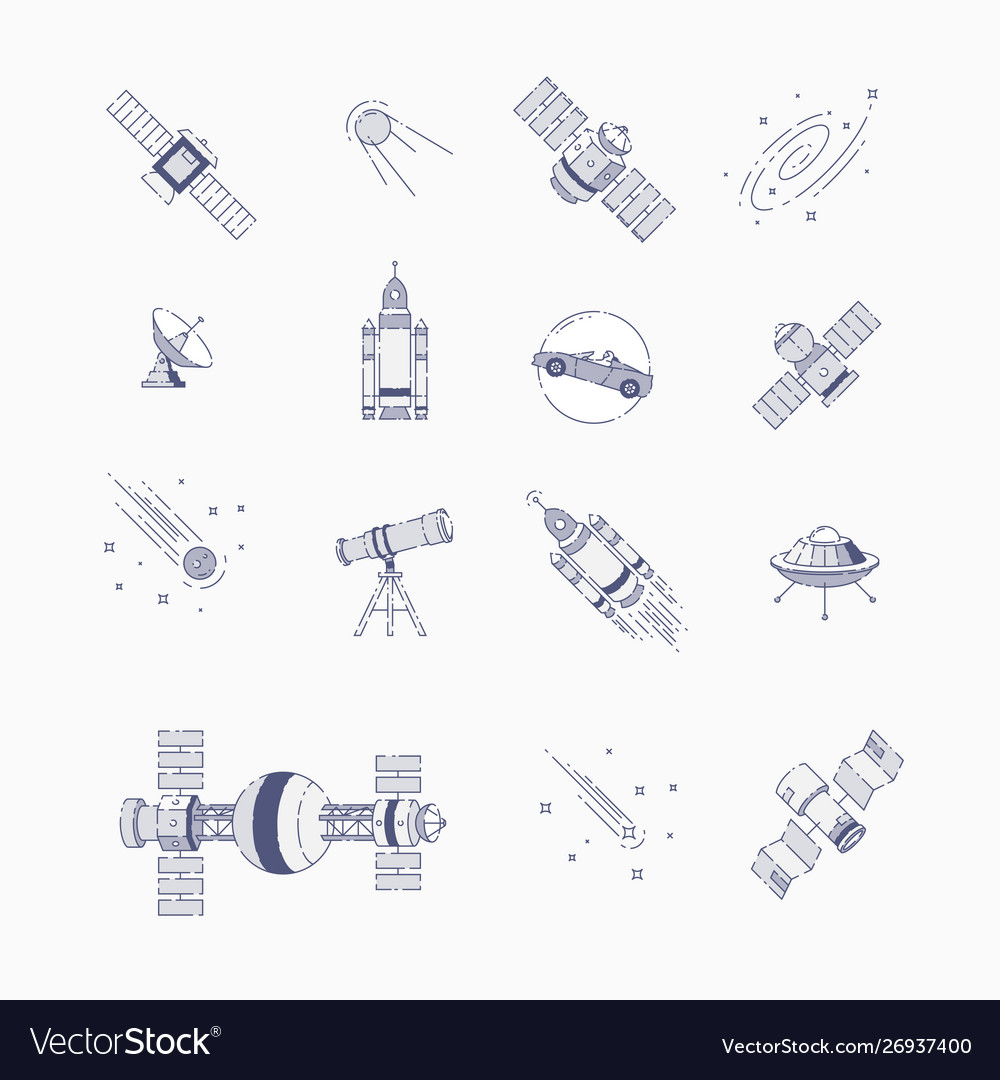 Space elements flat line Royalty Free Vector Image