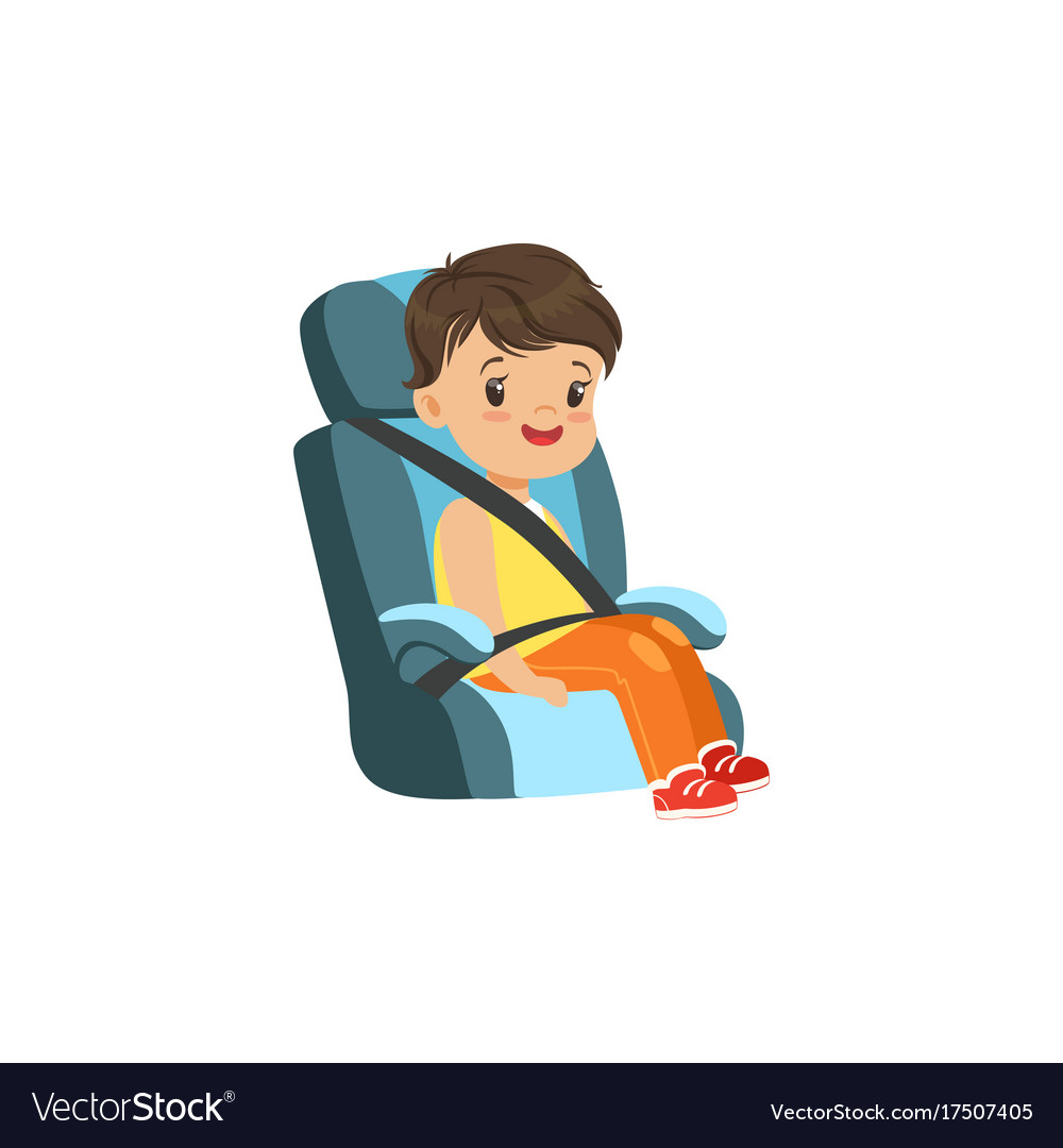 Cute little boy sitting in blue car seat safety Vector Image