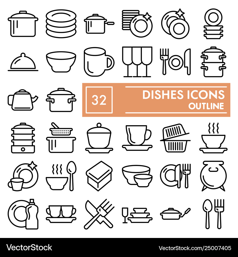 Dishes line icon set kitchen symbols collection Vector Image
