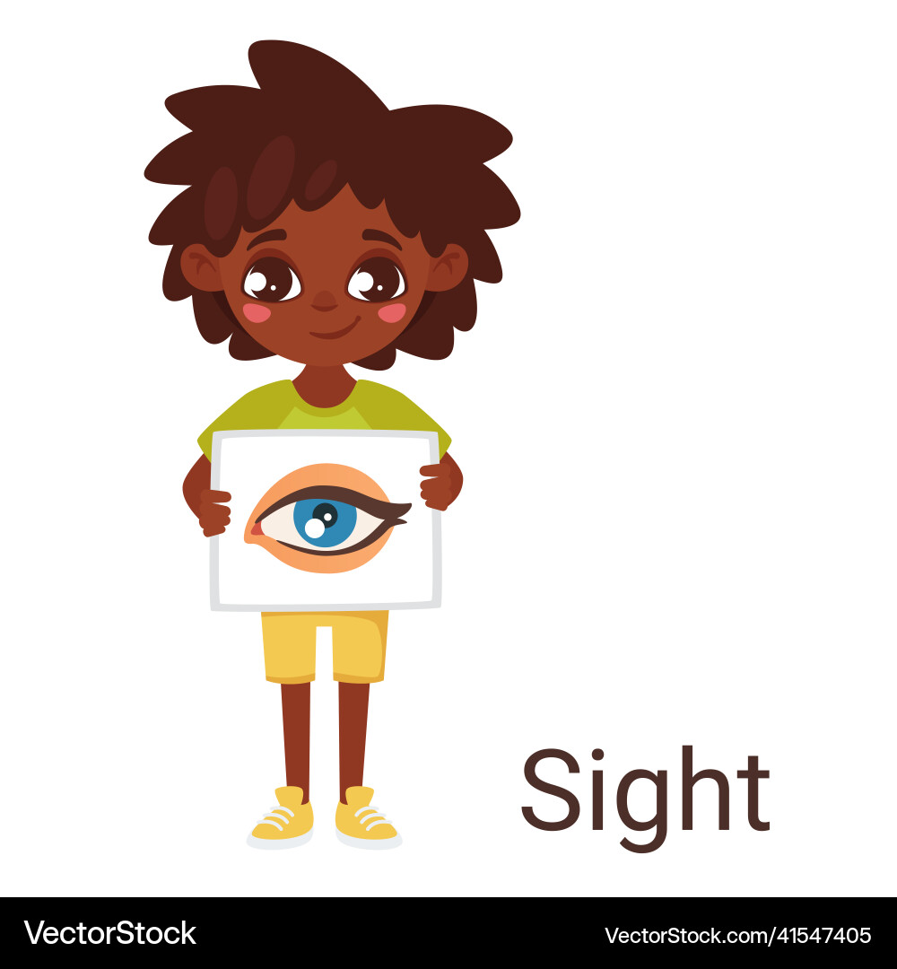 Kid holding a poster with an eye Royalty Free Vector Image