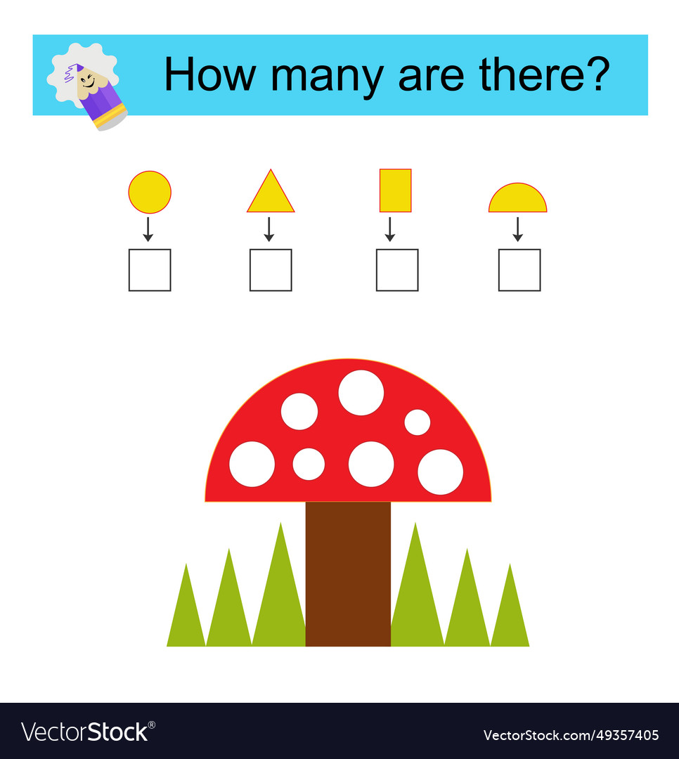 Math activity for kids how many geometric shapes Vector Image