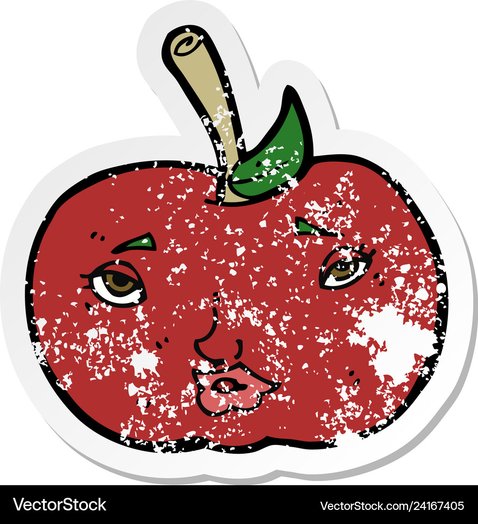 Retro distressed sticker a cartoon apple Vector Image