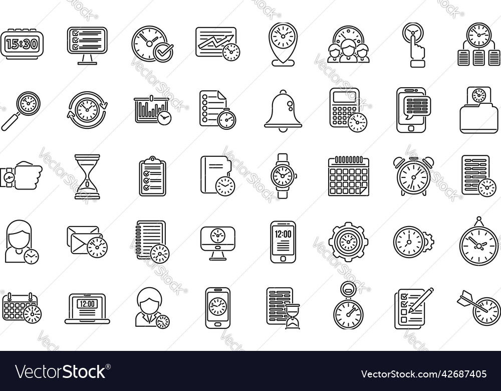 Time Management Icons Set Outline Calendar Vector Image
