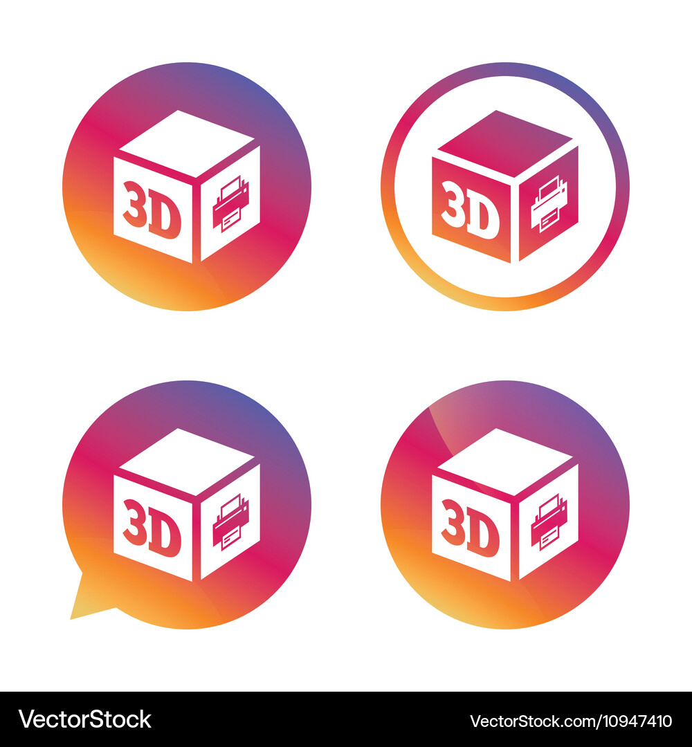 3d print sign icon cube printing symbol Royalty Free Vector