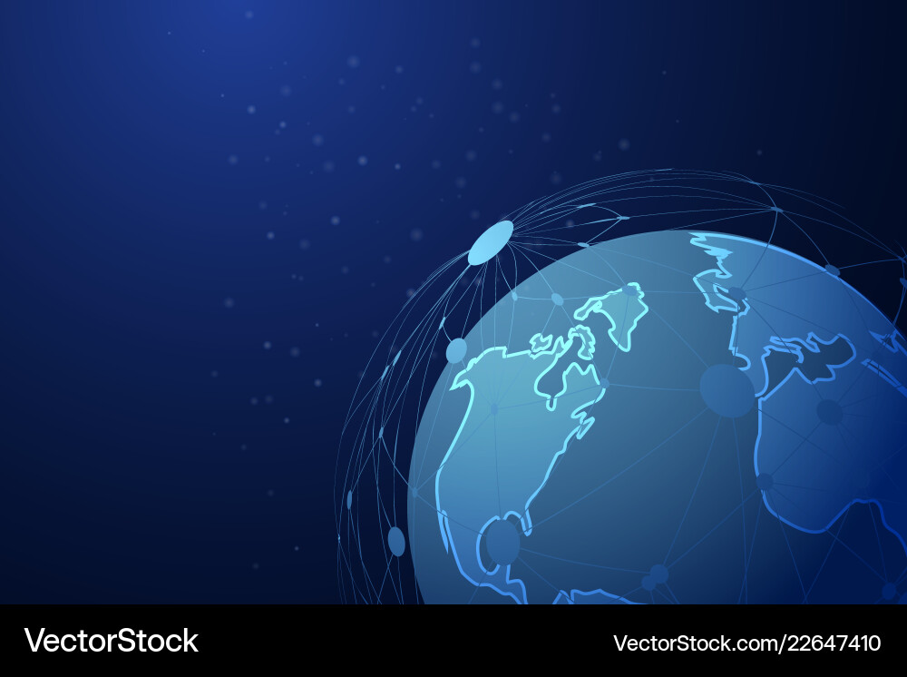 Abstract dotted line mesh over global planet Vector Image