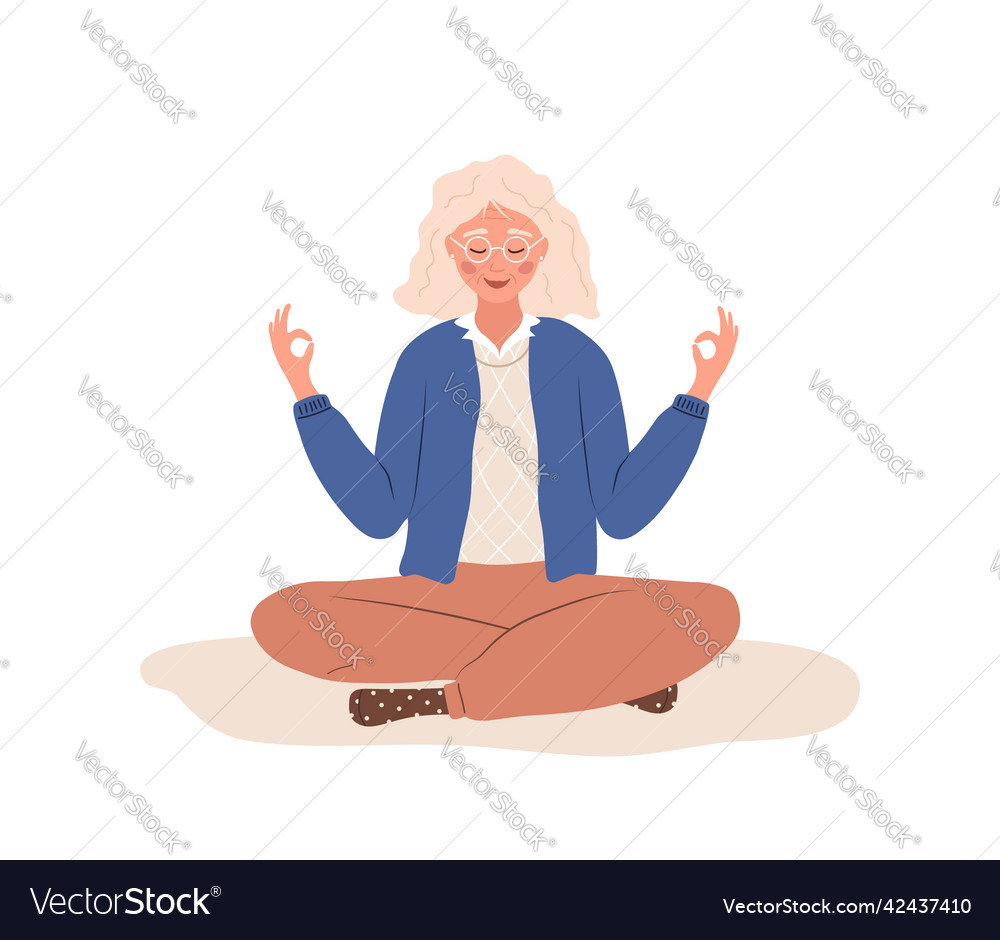 Breath awareness yoga exercise elderly woman Vector Image Breath awareness yoga exercise elderly woman Vector Image