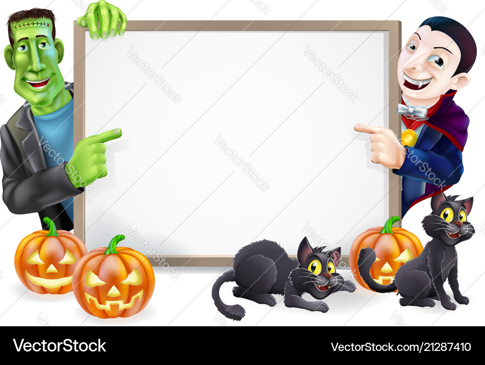 Dracula and frankenstein halloween sign Royalty Free Vector