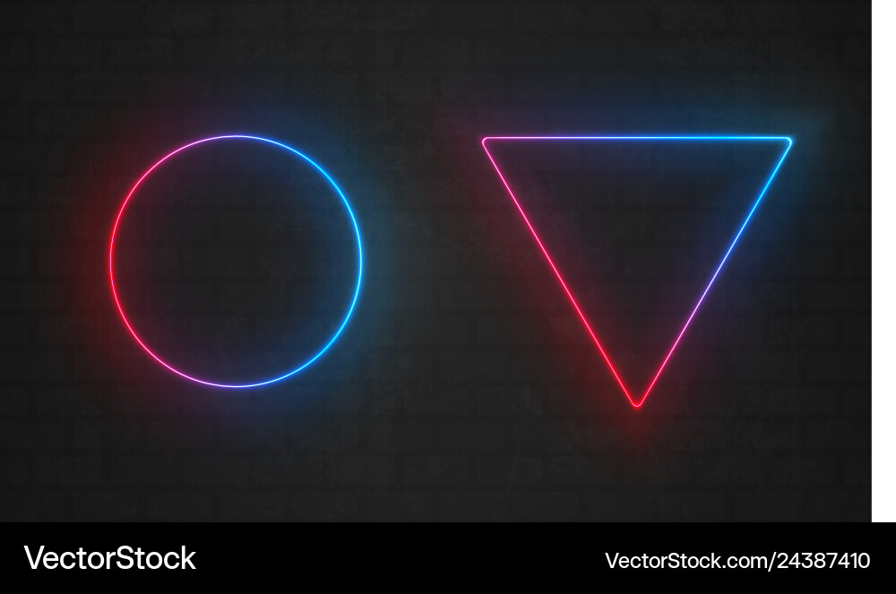 Neon frames line light bulbs triangle and circle Vector Image