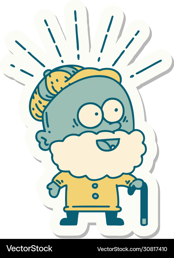 Sticker tattoo style happy old man Royalty Free Vector Image