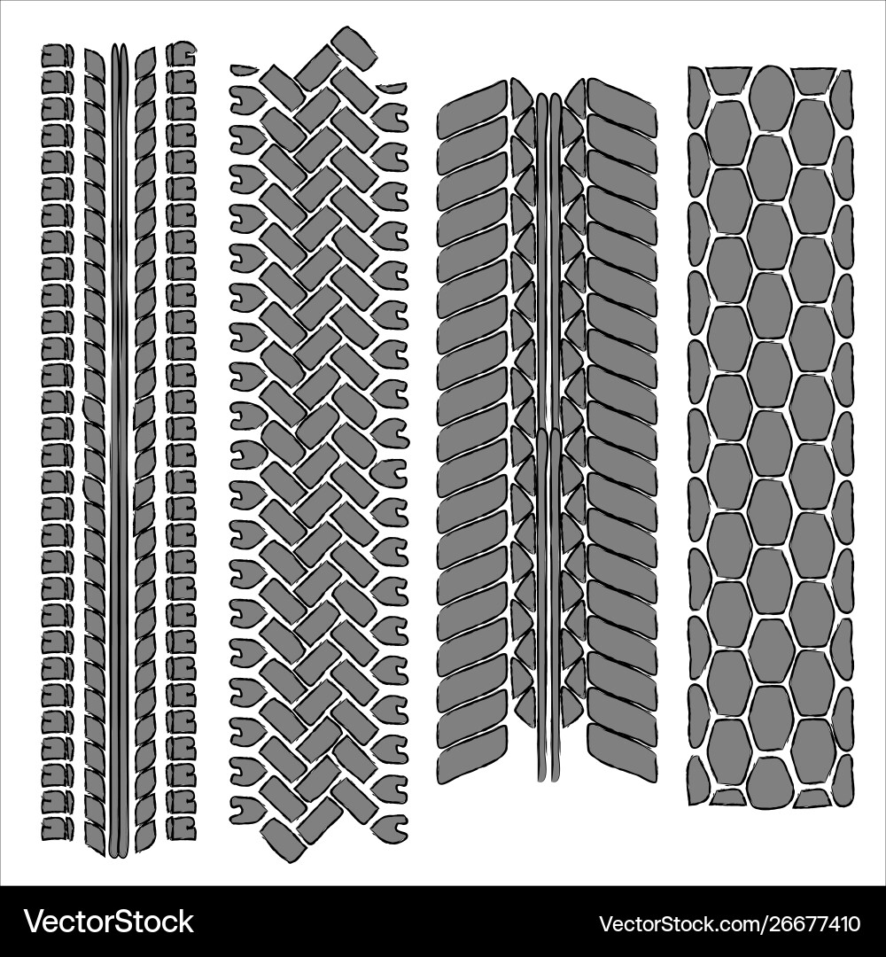 Tire tracks set grunge outline Royalty Free Vector Image