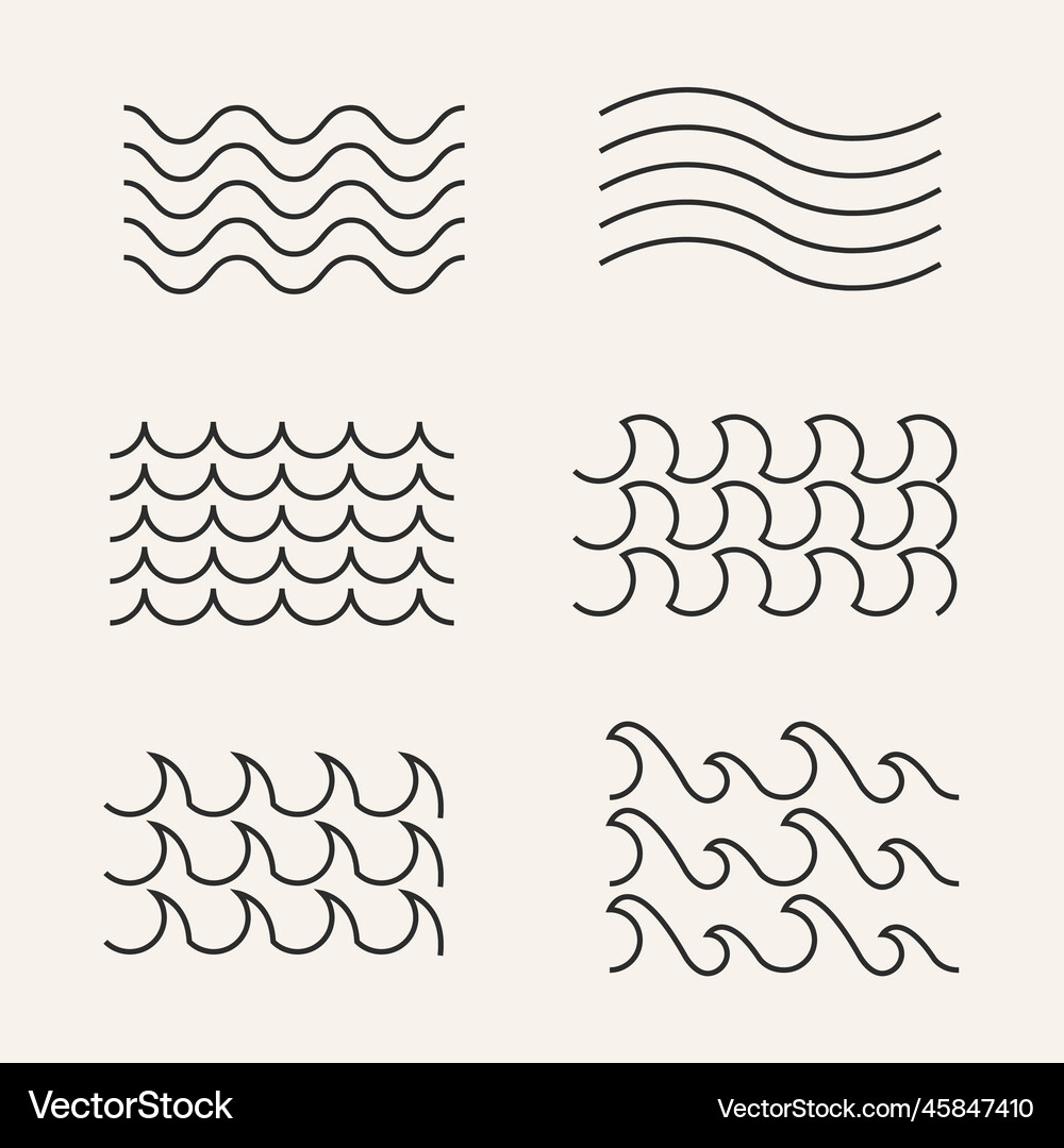 Various wave water lake river logo set line art Vector Image