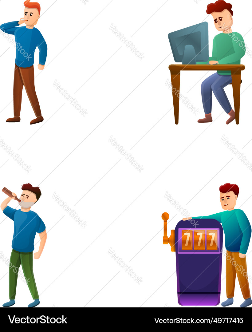 Dependence icons set cartoon alcohol Royalty Free Vector