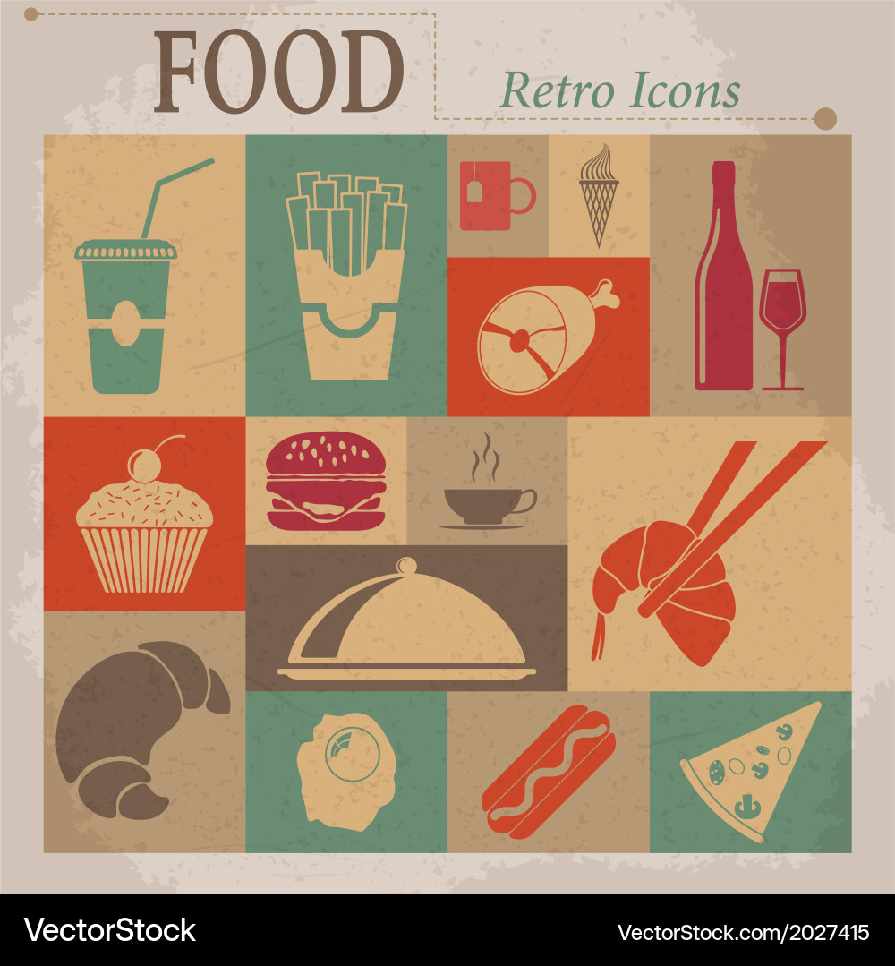 Food flat retro icons Royalty Free Vector Image