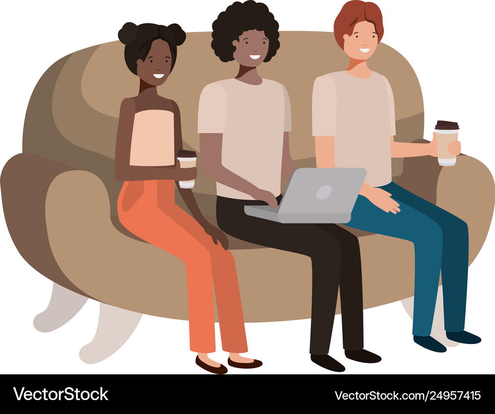 Group people in sofa drinking coffee avatar Vector Image