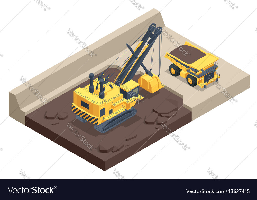 Isometric mining quarry mine with large Royalty Free Vector Isometric mining quarry mine with large Royalty Free Vector