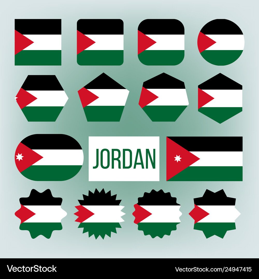 Jordan various shapes national flags set Vector Image