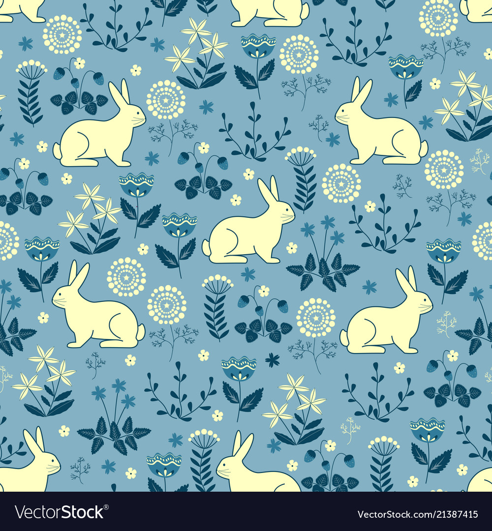 Seamless pattern with bunny forest Royalty Free Vector Image