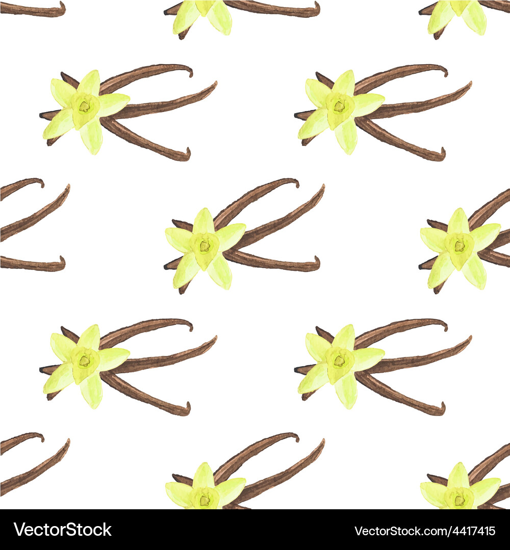 Seamless watercolor pattern with vanilla flowers Vector Image