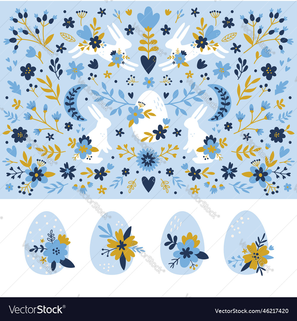 Blue spring boho easter graphics collection Vector Image