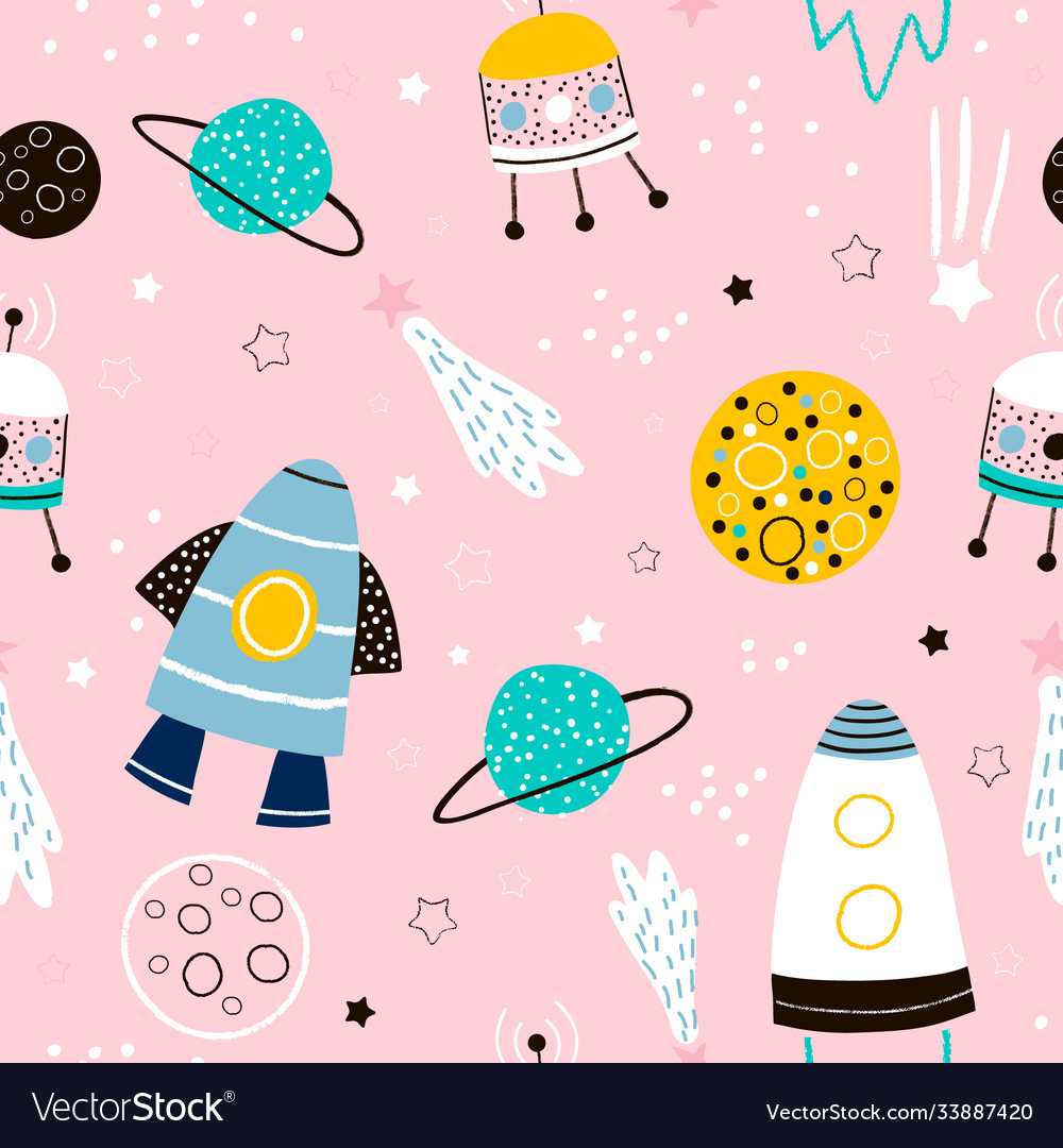 Childish seamless pattern with hand drawn space Vector Image